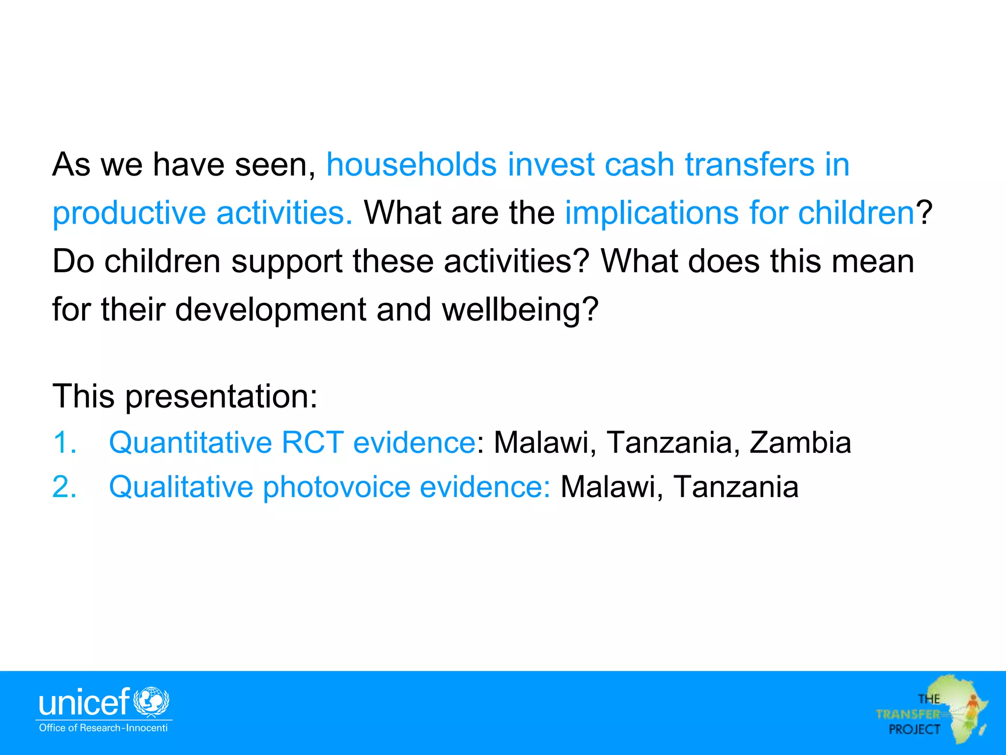 Cash Transfers, Productive Investment & Child Work | PPTX