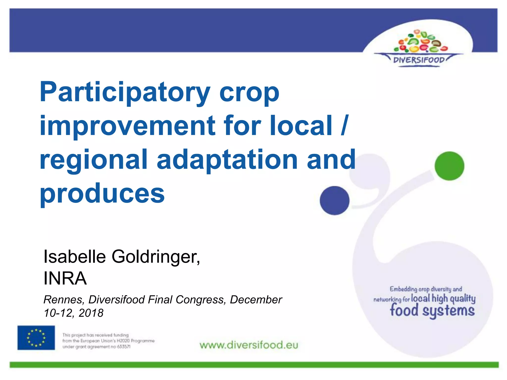 DIVERSIFOOD Final Congress - Session 3 - New approaches of plant ...