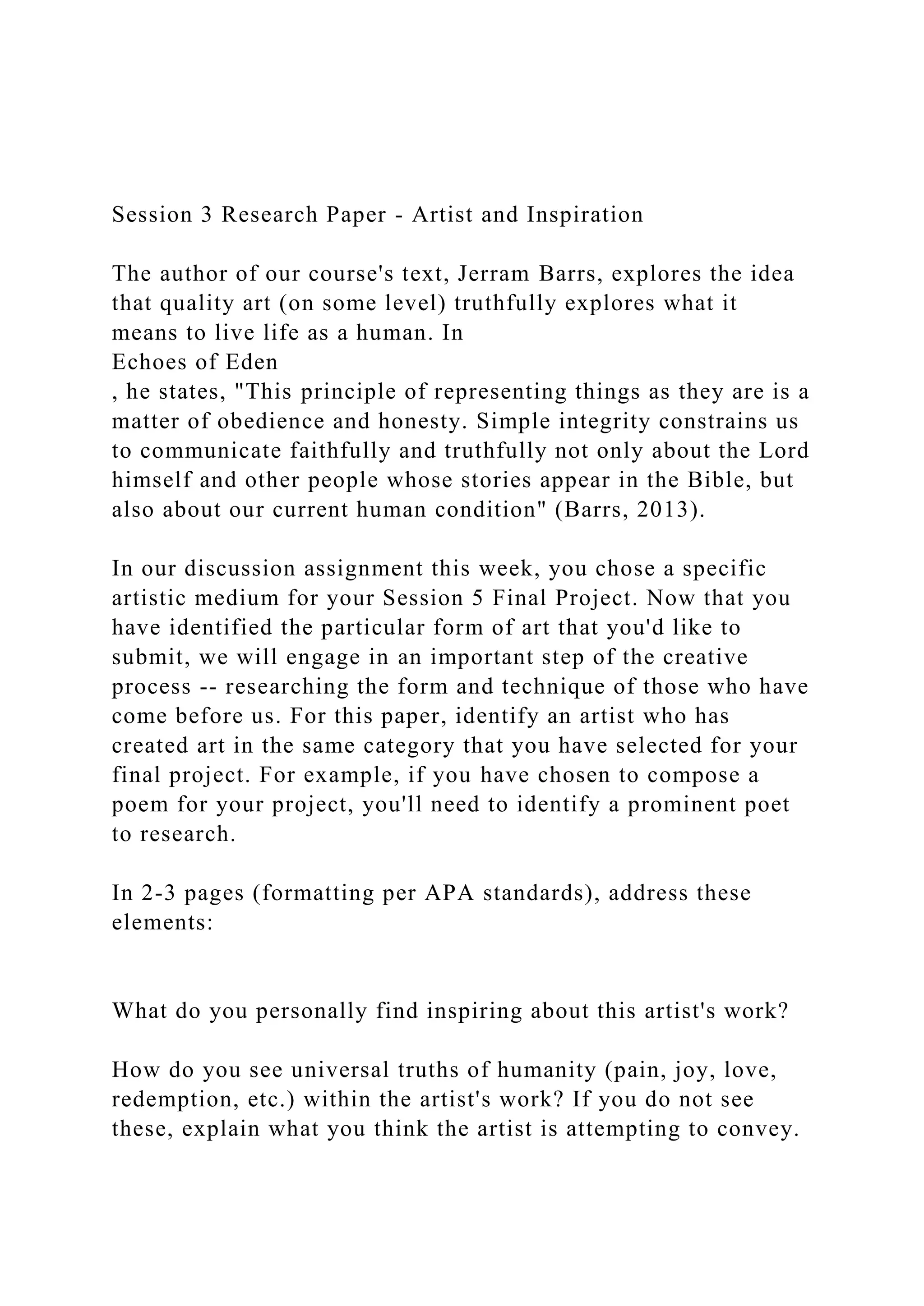 Session 3 Research Paper - Artist and InspirationThe author .docx