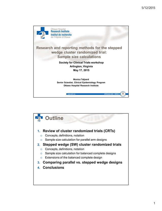 The Stepped Wedge Cluster Randomised Trial Workshop Session 3 Pdf