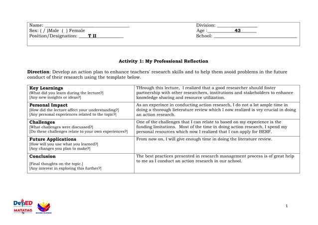 Session 3_Worksheet No. 1 My Professional Reflection | PPT