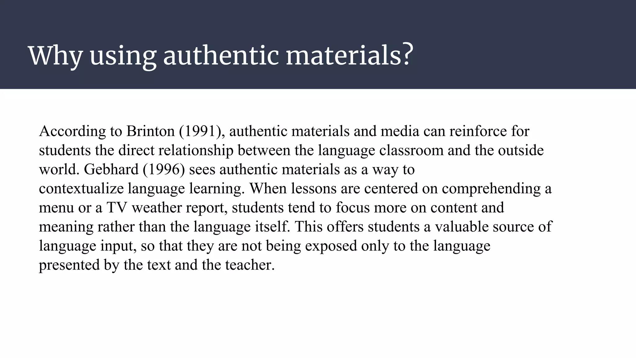 Authentic materials vs created materials | PPTX