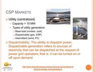 CSP Training course - Lesson 4 : Thermal Storage and Hybridisation | PPT
