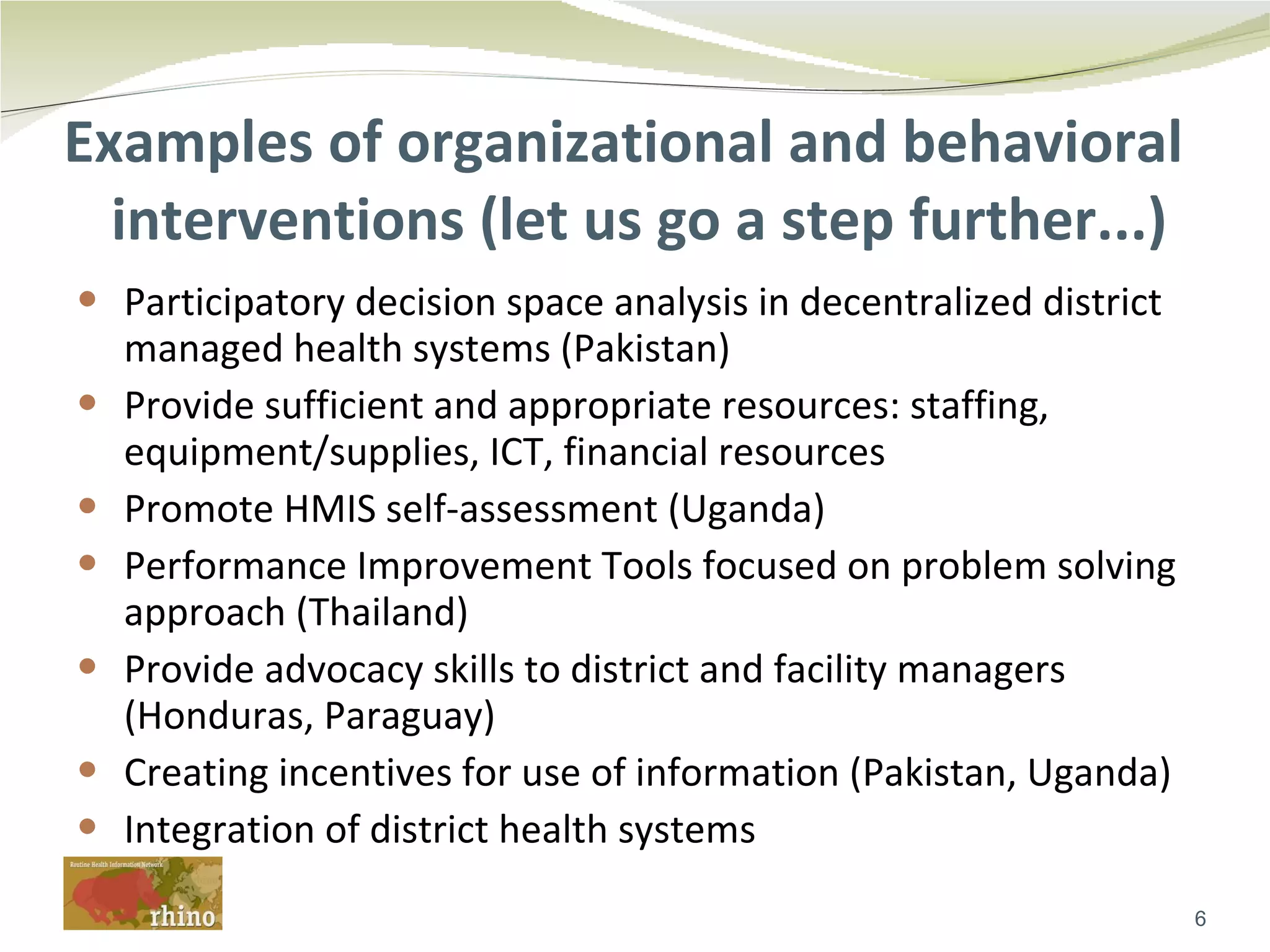 RHIS Performance Improvement: Examples of Interventions | PPT
