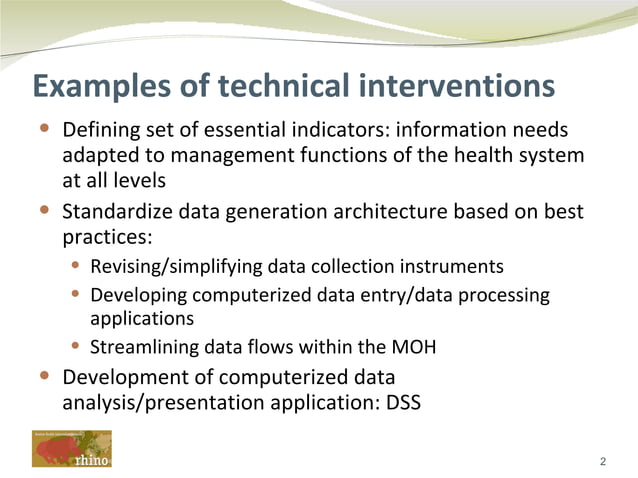 RHIS Performance Improvement: Examples of Interventions | PPT