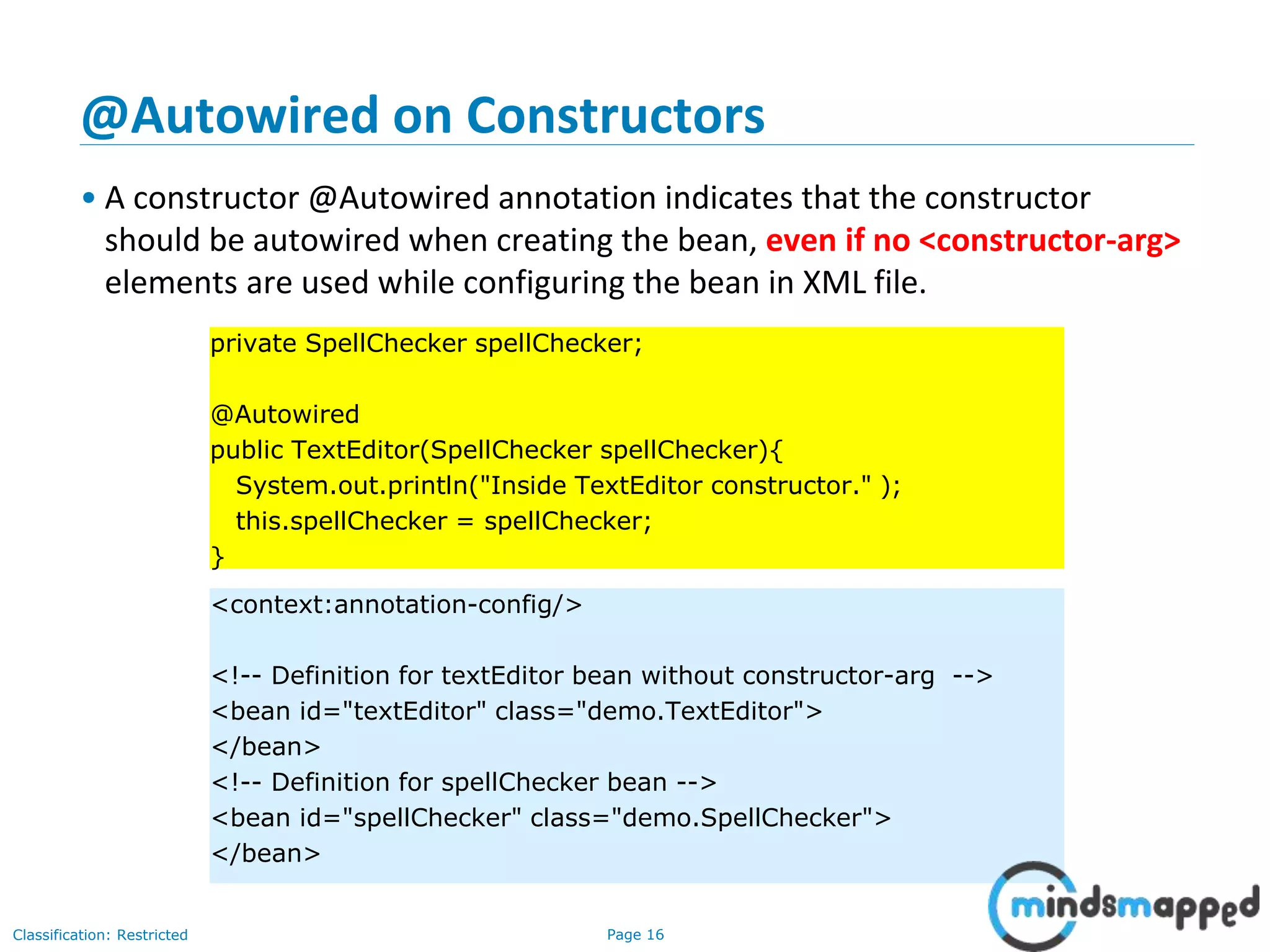Spring Part 2 Autowiring Annotations Java Based Configuration Slides Ppt