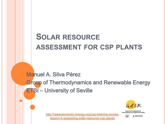 Concentrated Solar Power Course - Session 5 - Solar Resource Assessment ...