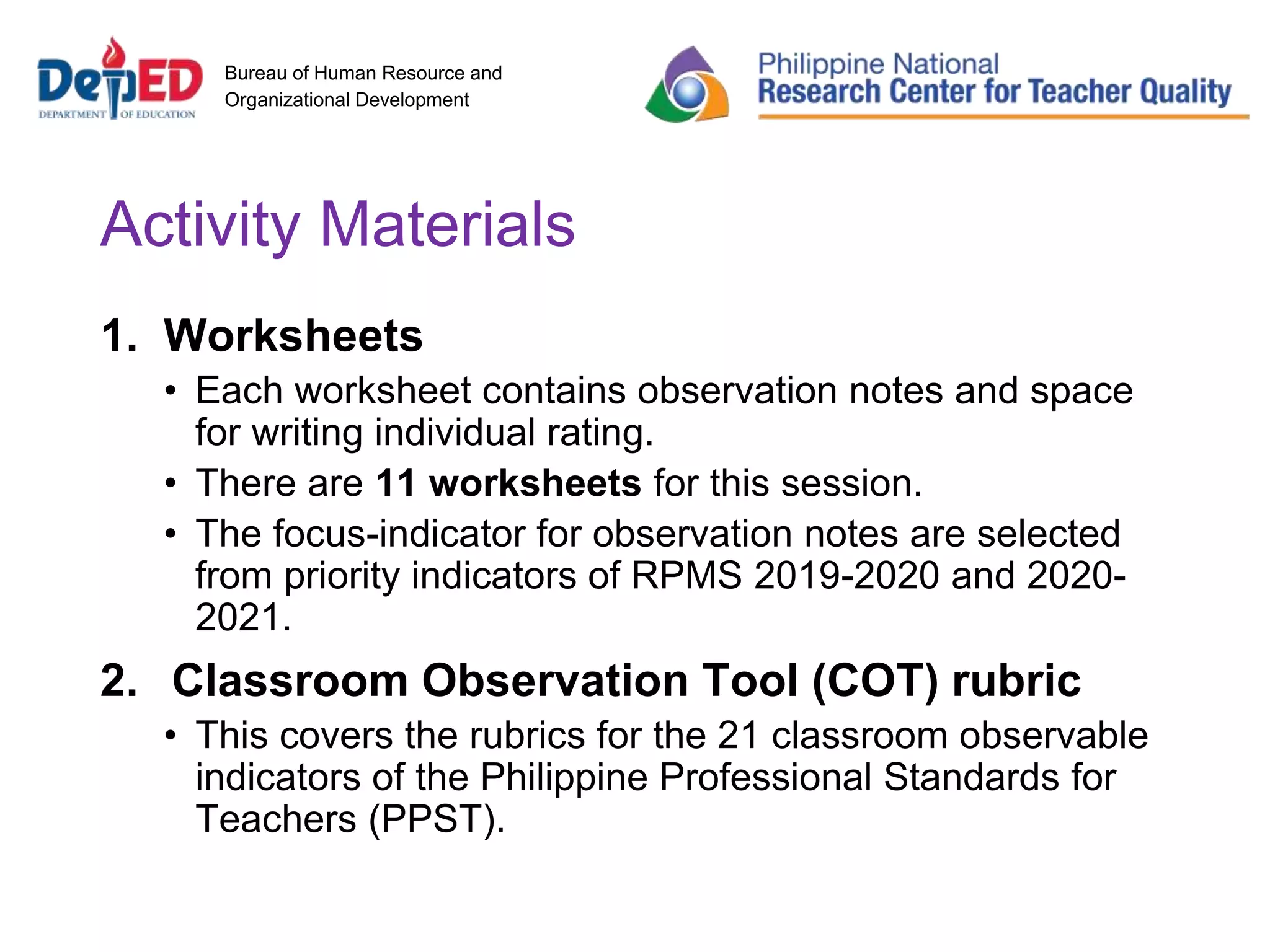 Session 6-8 Linking Observation Notes with COT Rating.pptx