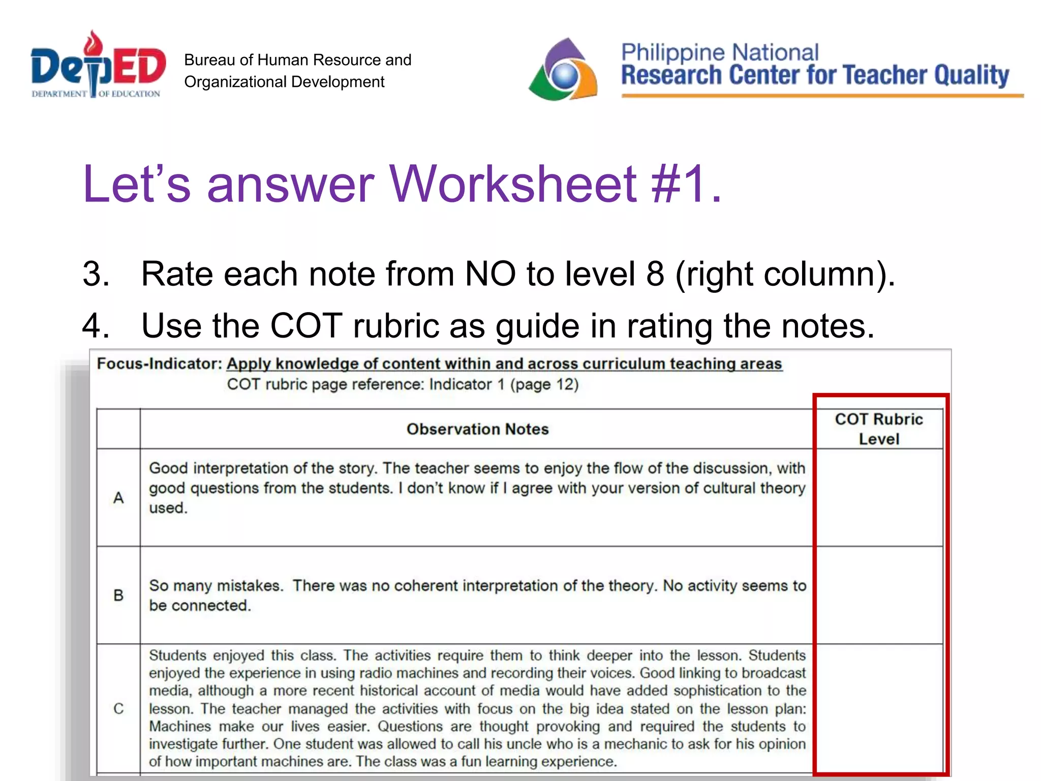 Session 6-8 Linking Observation Notes with COT Rating.pptx