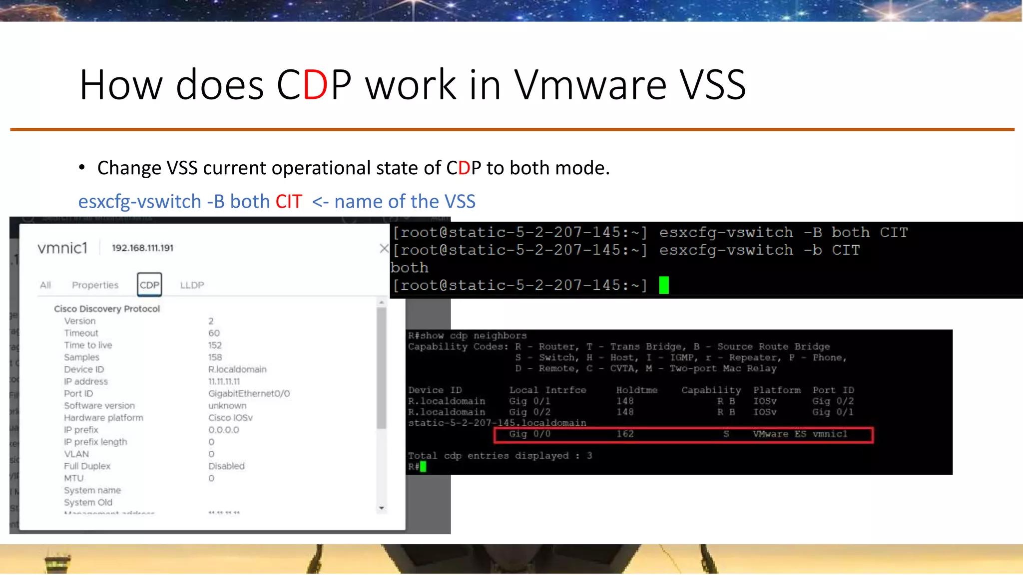 Setting up CDP (Cisco Discovery Protocol) between Cisco IOS and VMware Virtual Standard Switch ...