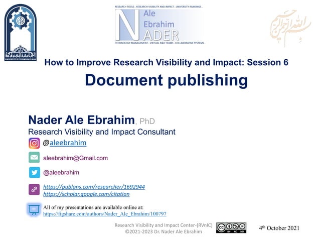 How to Improve Research Visibility and Impact: Session 6, Document publishing | PDF
