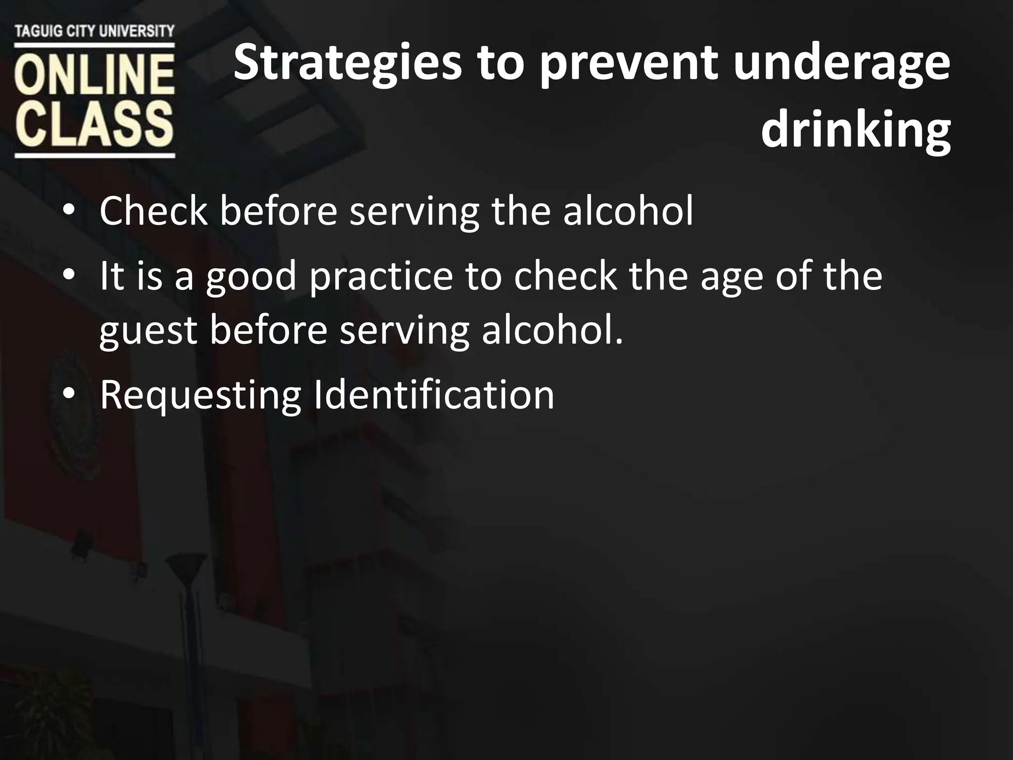 DEAL WITH/HANDLE INTOXICATED GUESTS IN BAR MANAGEMENT | PPTX