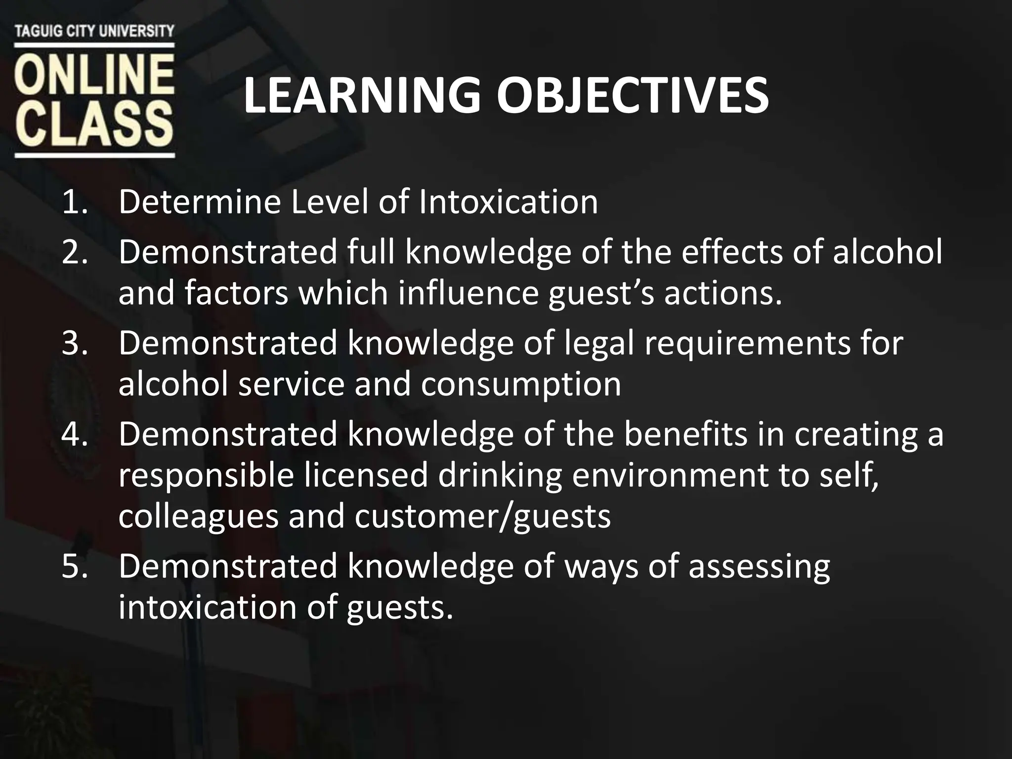 DEAL WITH/HANDLE INTOXICATED GUESTS IN BAR MANAGEMENT | PPTX