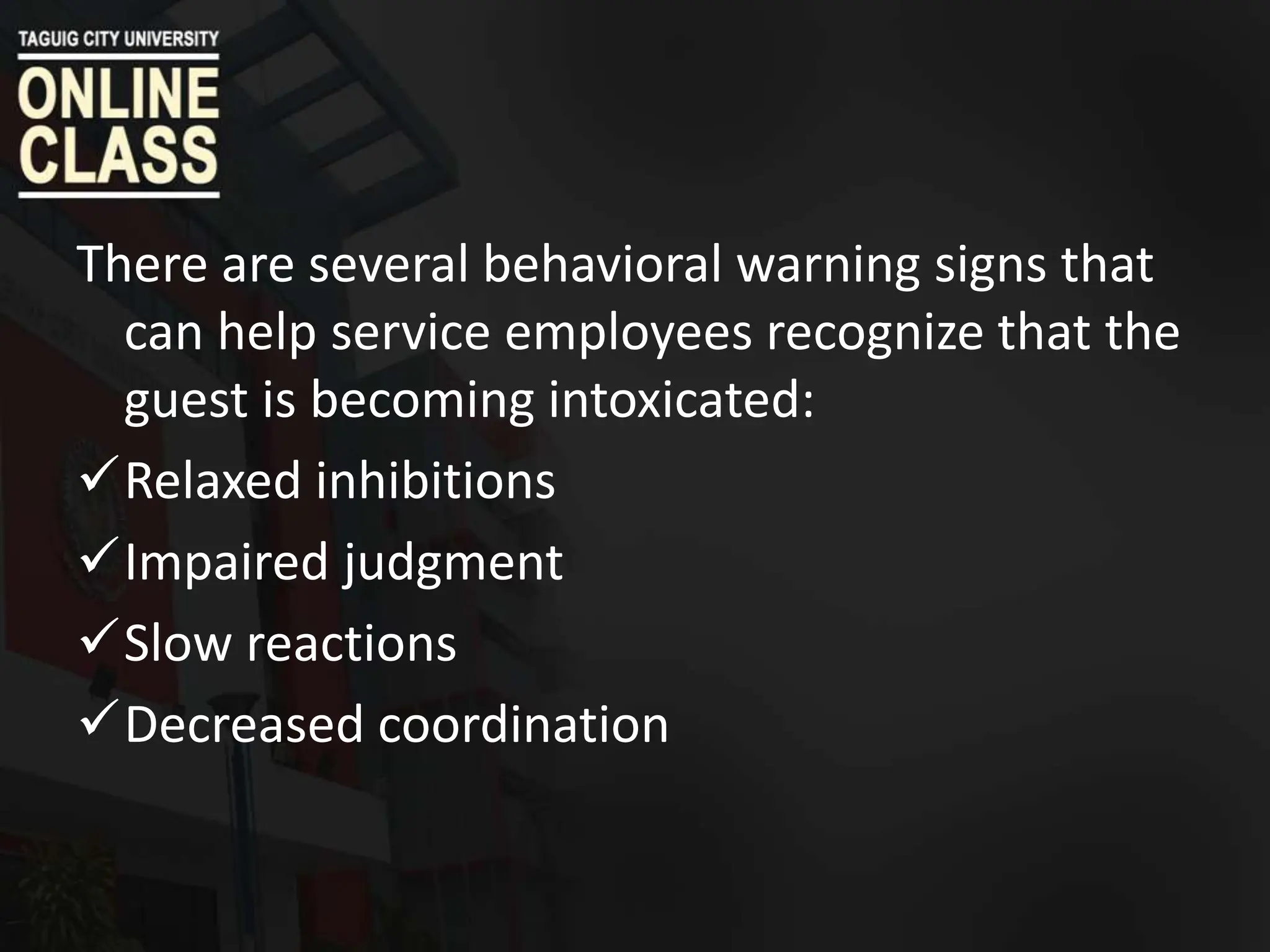 DEAL WITH/HANDLE INTOXICATED GUESTS IN BAR MANAGEMENT | PPTX