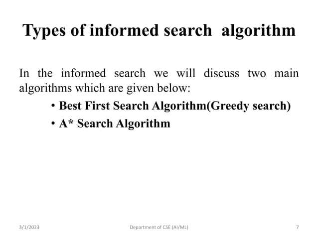 Aisession 7 Greedy Best First Search Algorithmpptx 