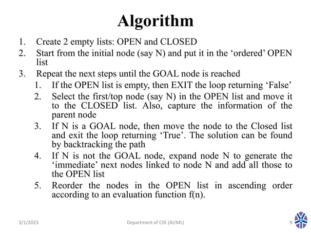 Aisession 7 Greedy Best First Search Algorithmpptx 