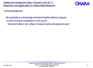 Lithium Ion Conductive Glass Ceramics | PPT