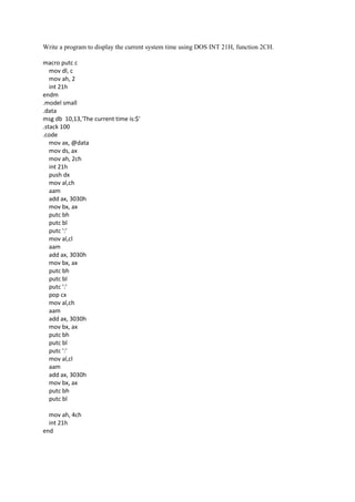 Session 9 4 alp to display the current system time using dos int 21 h | PDF