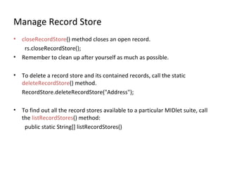 Session9 J2ME Record Management System | PPT | Databases | Computer Software and Applications