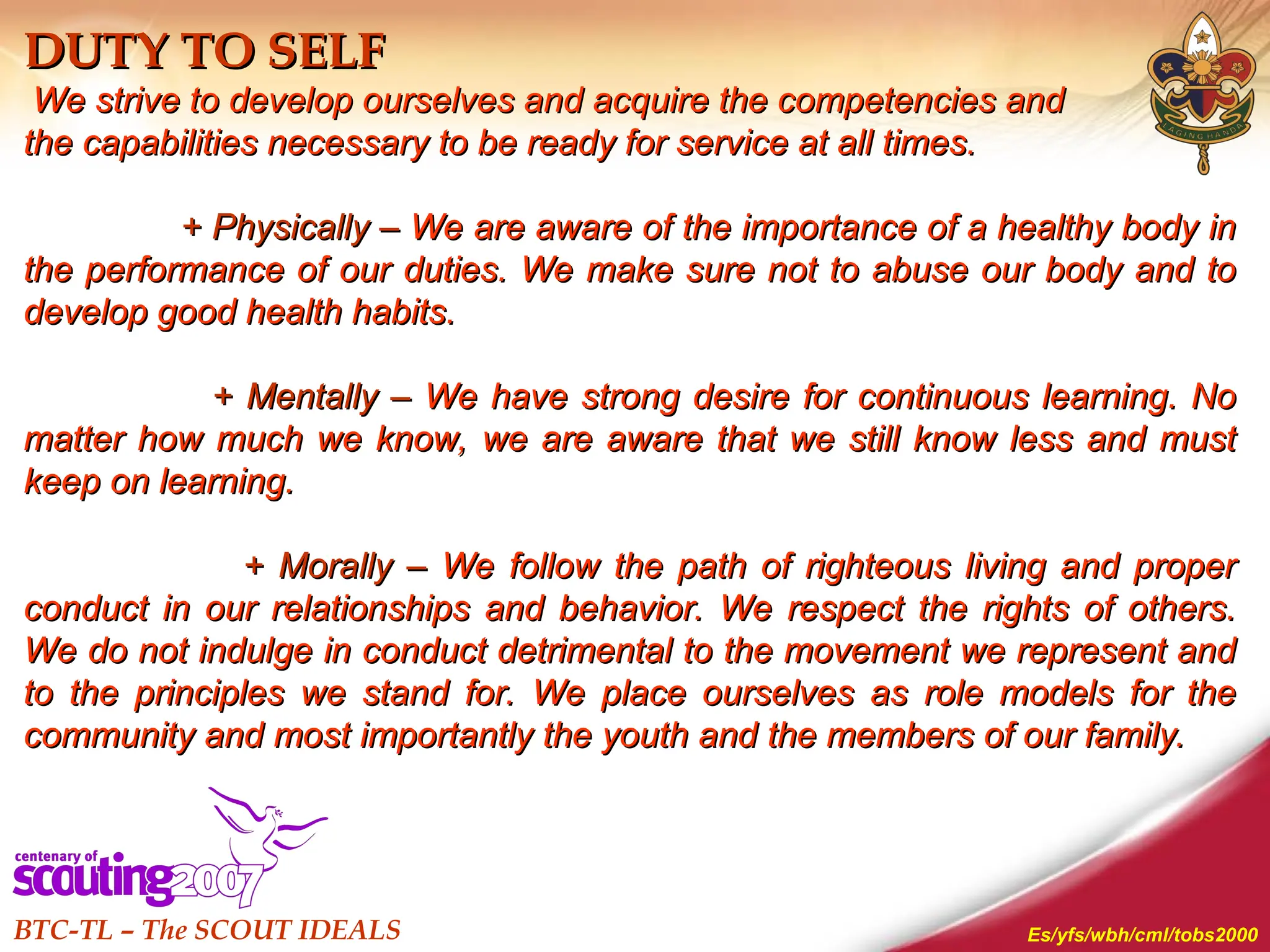 Basic Training Course for Troop: Session 9 - The Scout Ideals.ppt