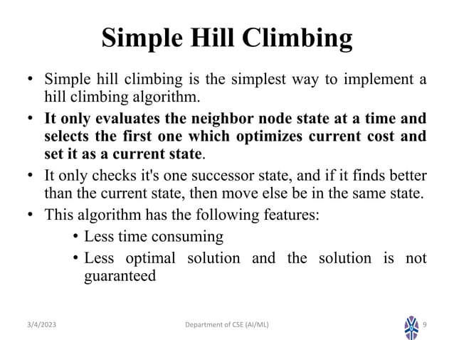 AI_Session 9 Hill climbing algorithm.pptx | Search | Internet