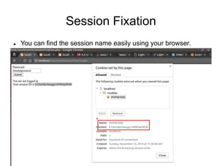Session Fixation, Reflected XSS and Store XSS Attack (Code Examples) | PPTX