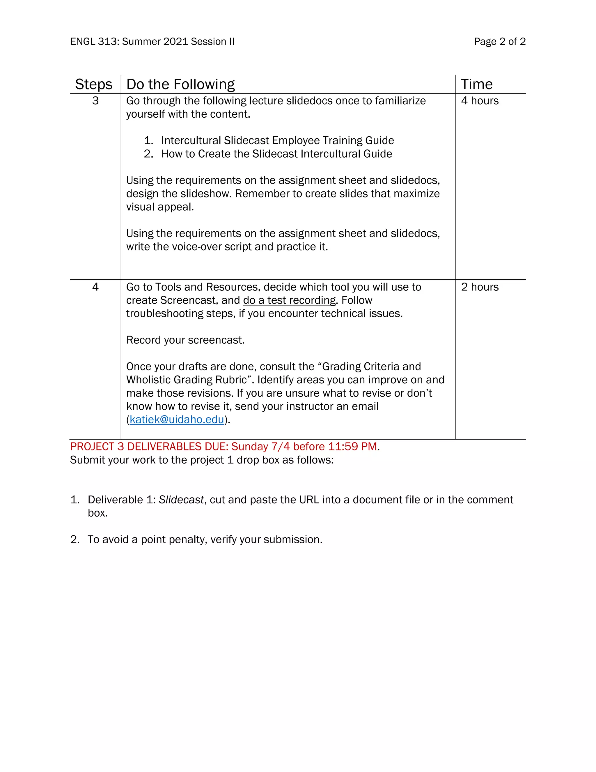 Session ii project3_schedule_steps_engl313_summer2021 | PDF