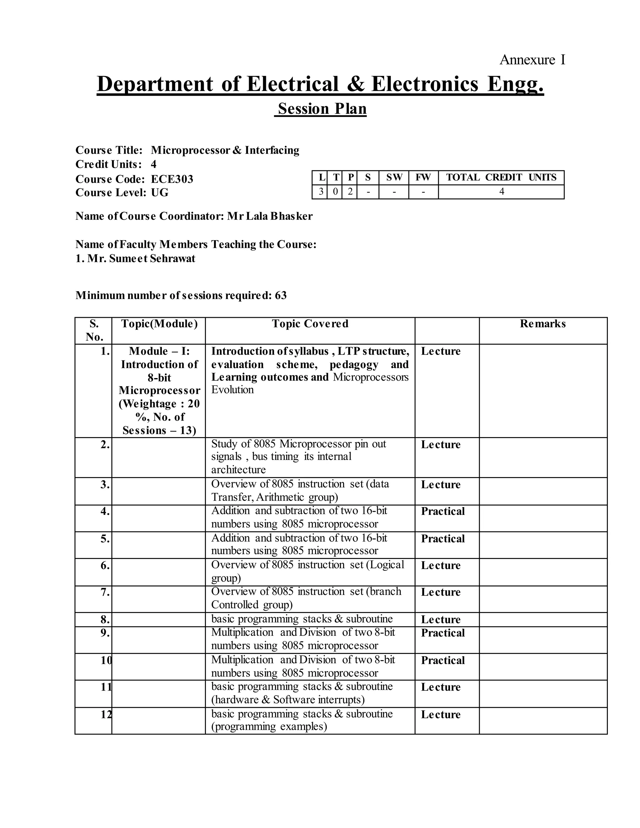 Session plan microprocessor & interfacing new | DOCX