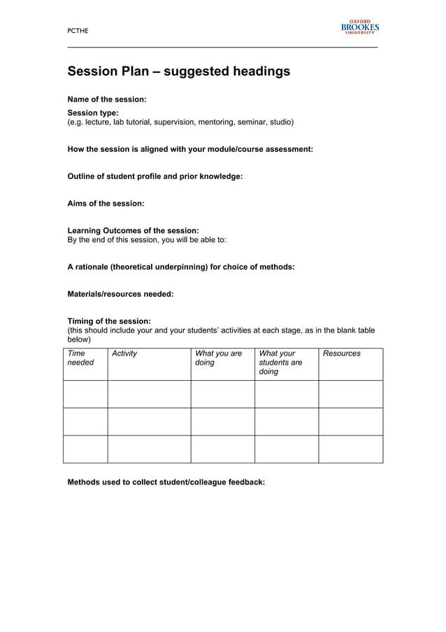 Session planning template | DOC
