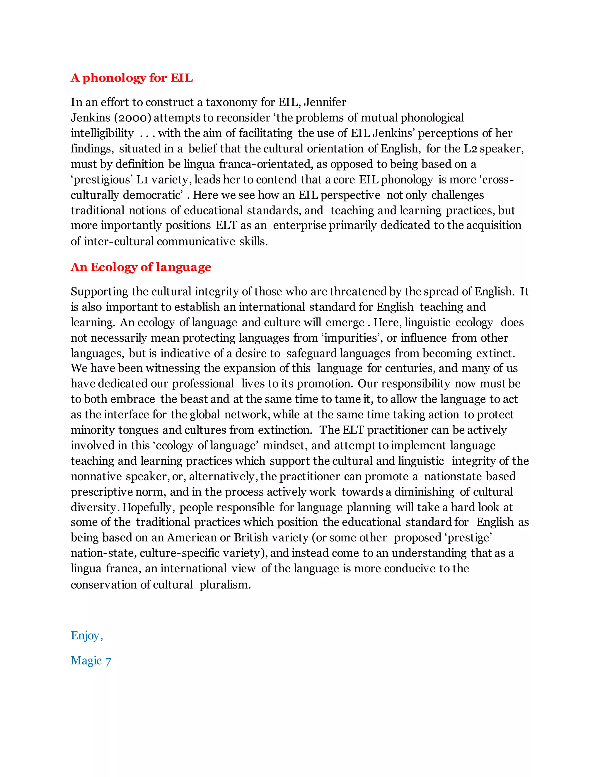 Linguistic imperialism, cultural integrity, and EIL | DOCX