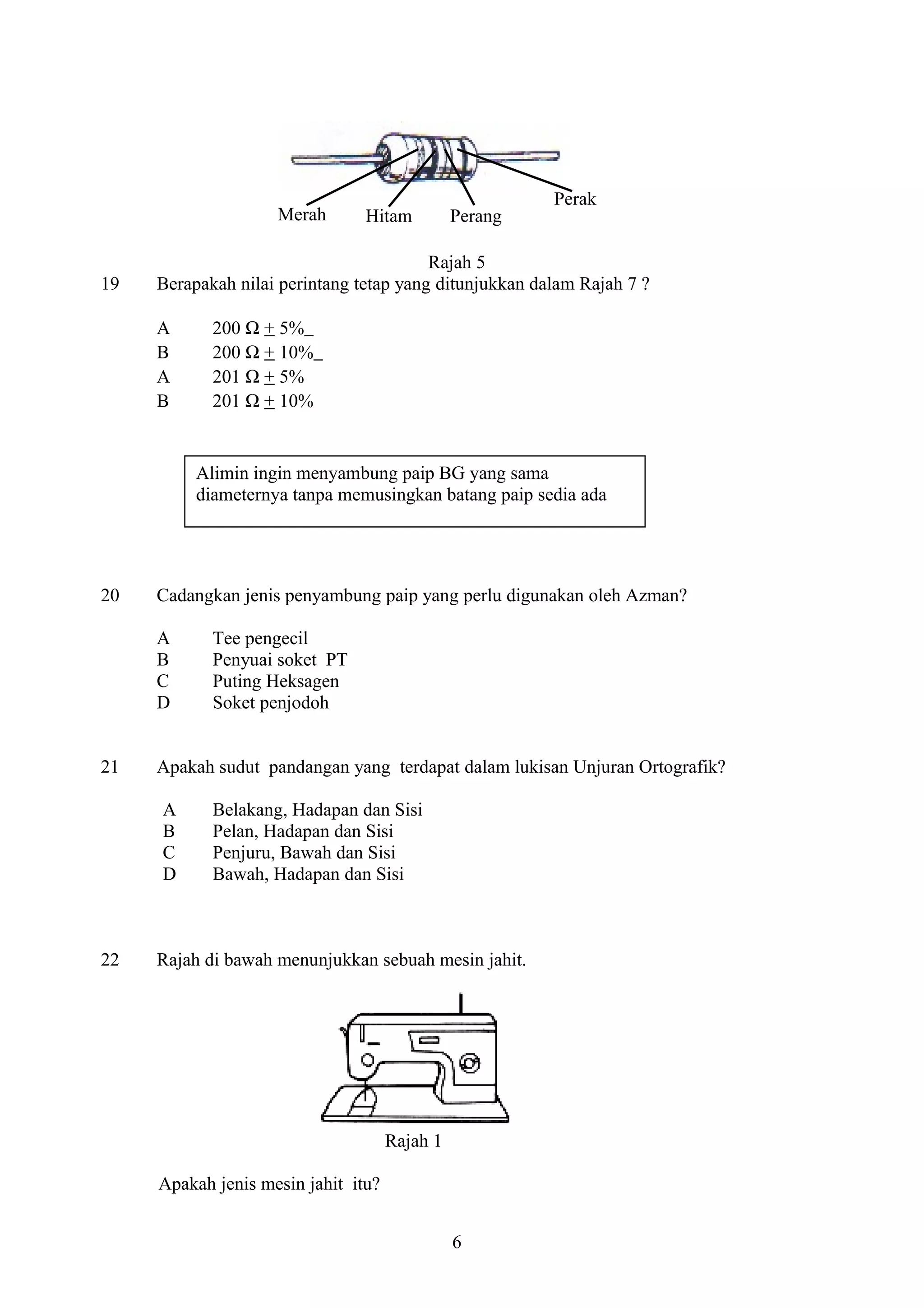 Set 1 soalan kemahiran hidup PK | DOC