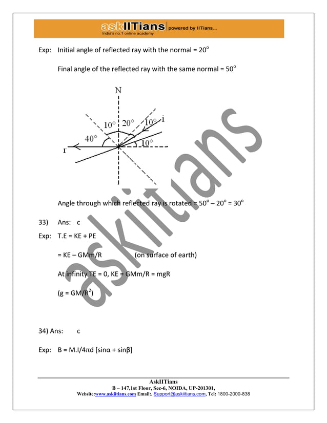 IIT JEE Main Sample Papers Set1 Answers | PDF