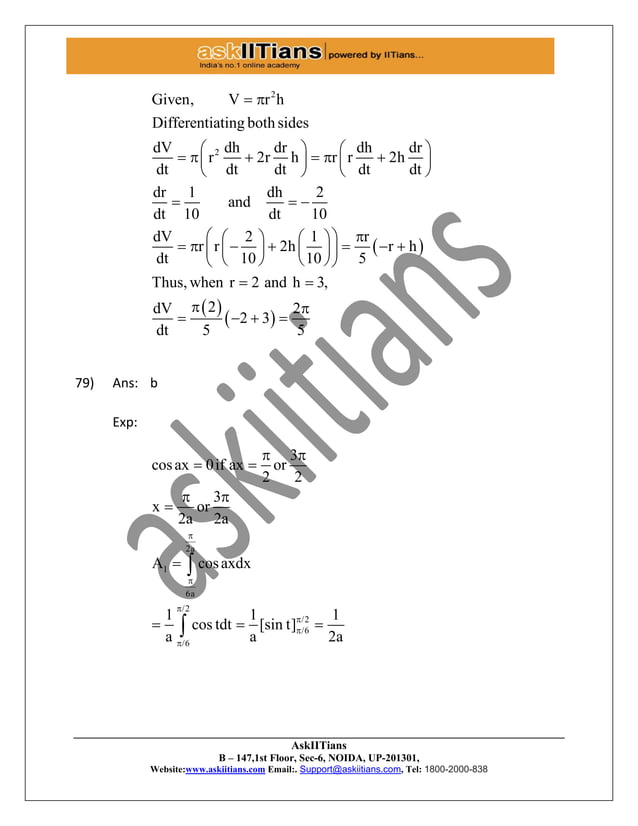 IIT JEE Main Sample Papers Set1 Answers | PDF