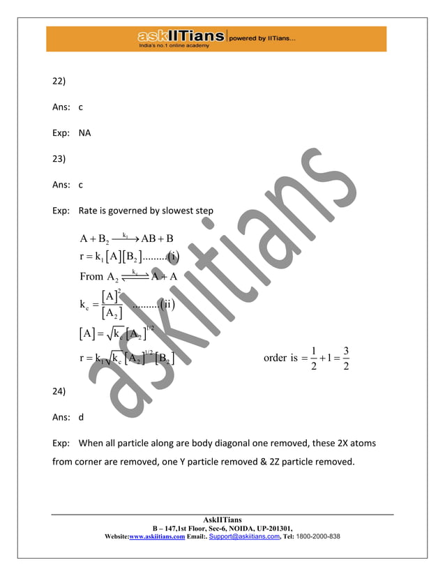 IIT JEE Main Sample Papers Set1 Answers | PDF