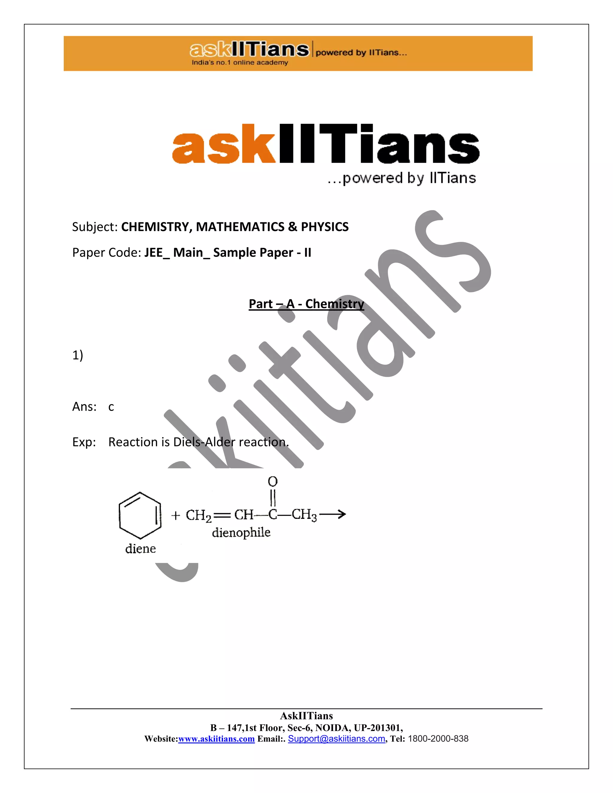 IIT JEE Main Sample Paper Set2_Answer | PDF