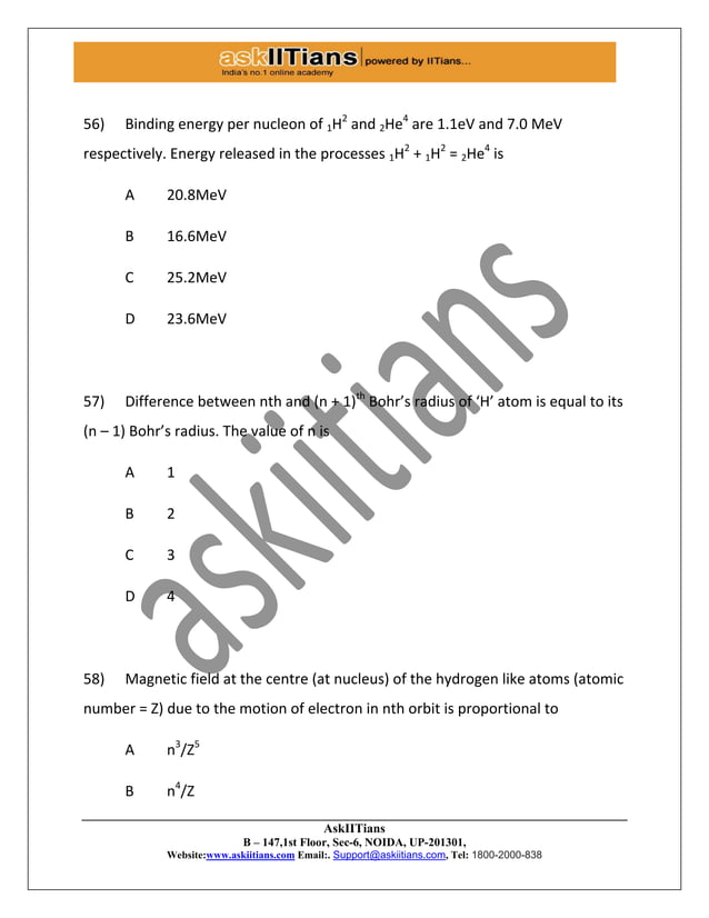 IIT JEE Main Sample Paper Set2 Questions | PDF