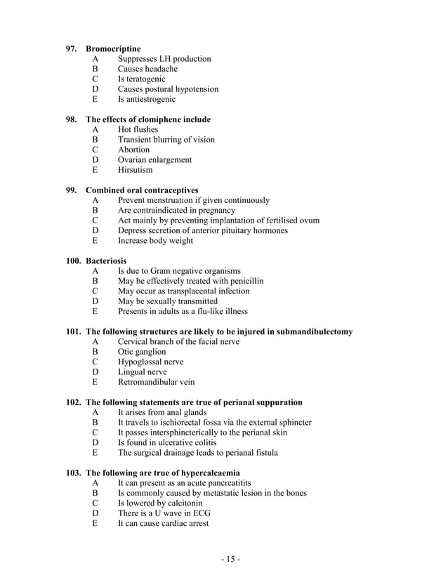 MRCOG PART 1 PRACTICE MCQ | PDF