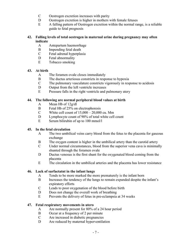 MRCOG PART 1 PRACTICE MCQ | PDF