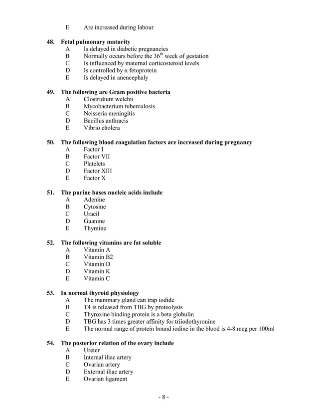 MRCOG PART 1 PRACTICE MCQ | PDF