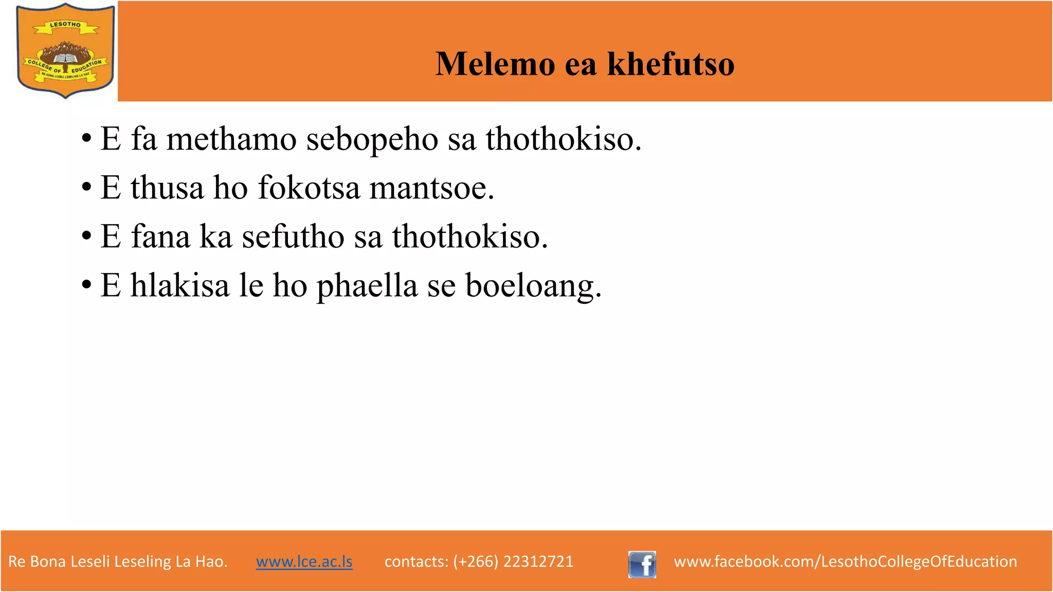 Setaele sa thothokiso | PPTX