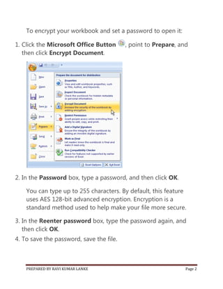 Set a password in an excel spreadsheet | PDF