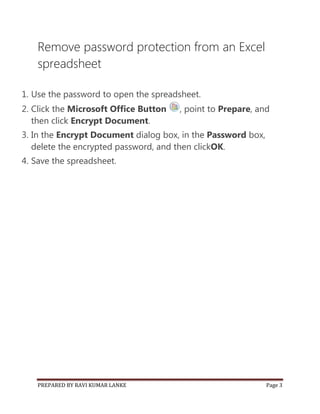 Set a password in an excel spreadsheet | PDF