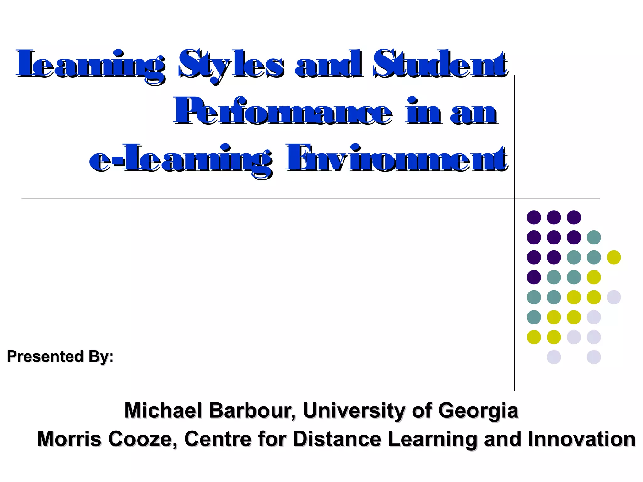 SETC 2004 - Learning Styles and Student Performance in an E-Learning ...