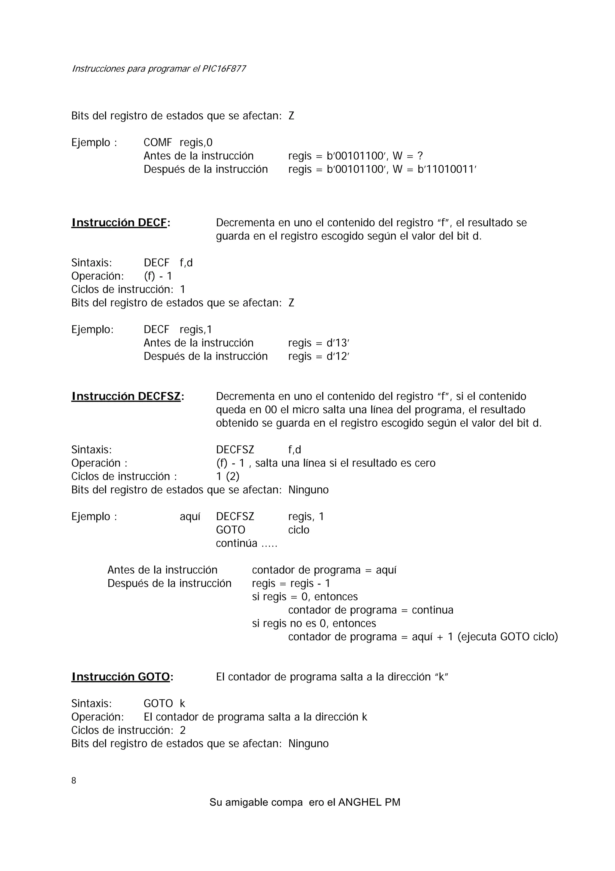 Set de 35 instrucciones para pic16f877A programación en assembler | PDF | Programming Languages ...