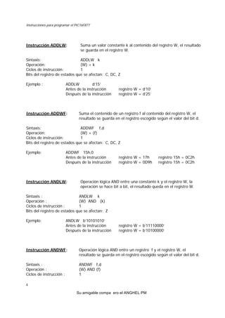 Set de 35 instrucciones para pic16f877A programación en assembler | PDF | Programming Languages ...