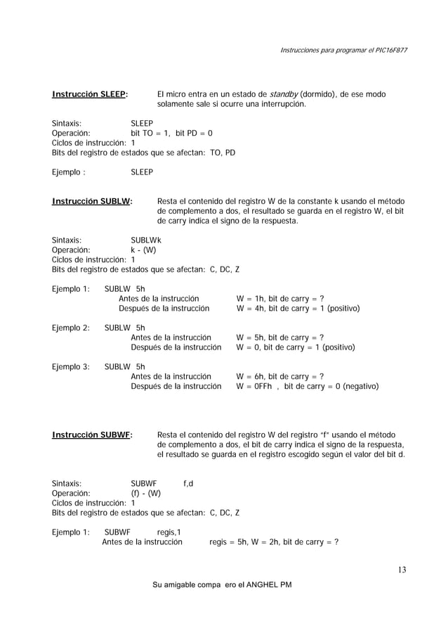 Set De 35 Instrucciones Para Pic16f877a Programación En Assembler Pdf 2563