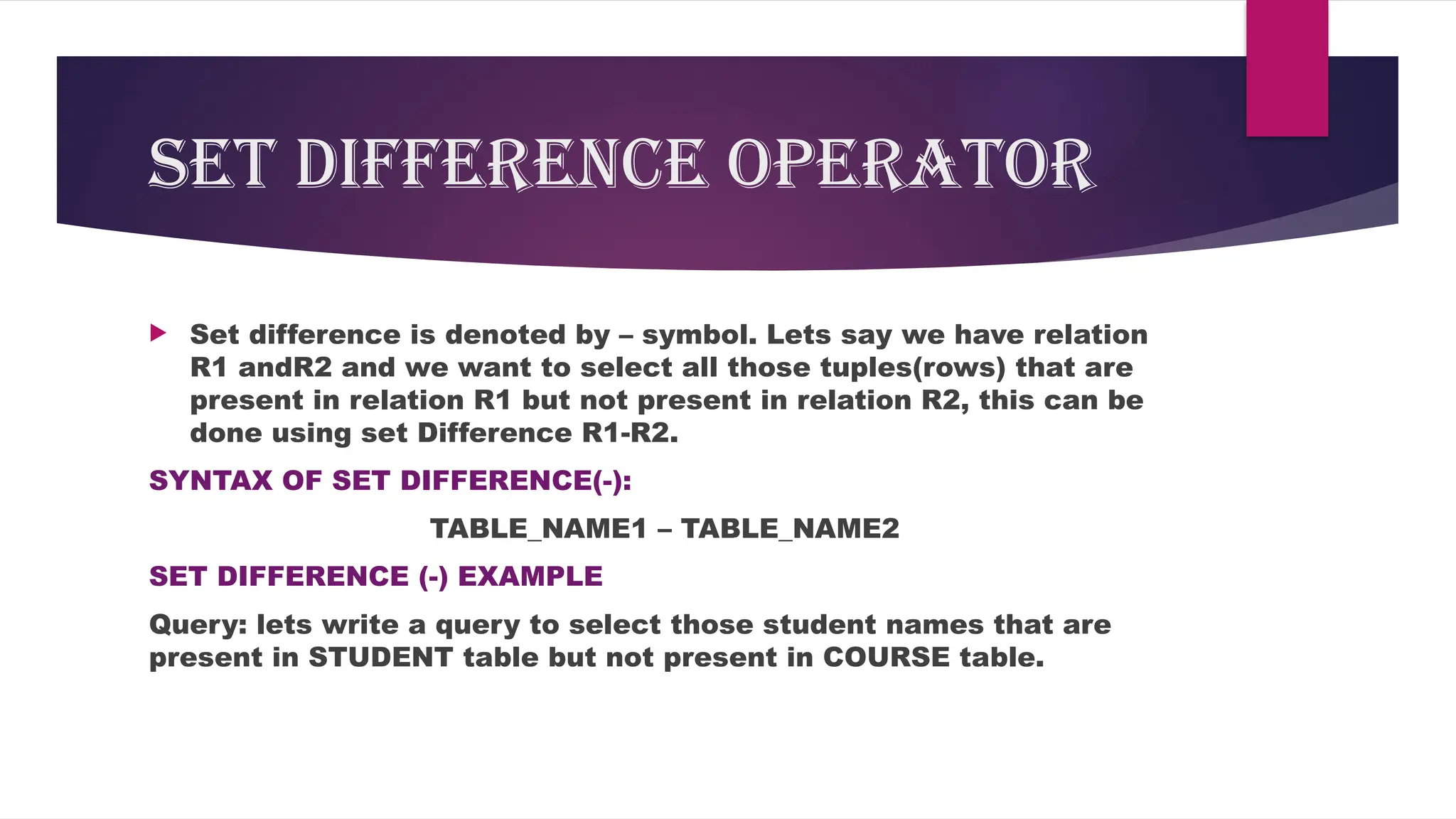 Set difference & Cartesian product in maths | PPT