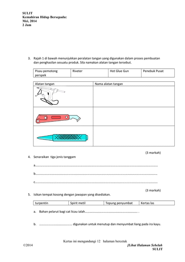 SOALAN PEPERIKSAAN PERTENGAHAN TAHUN KHB TINGKATAN 2 2014 | PDF