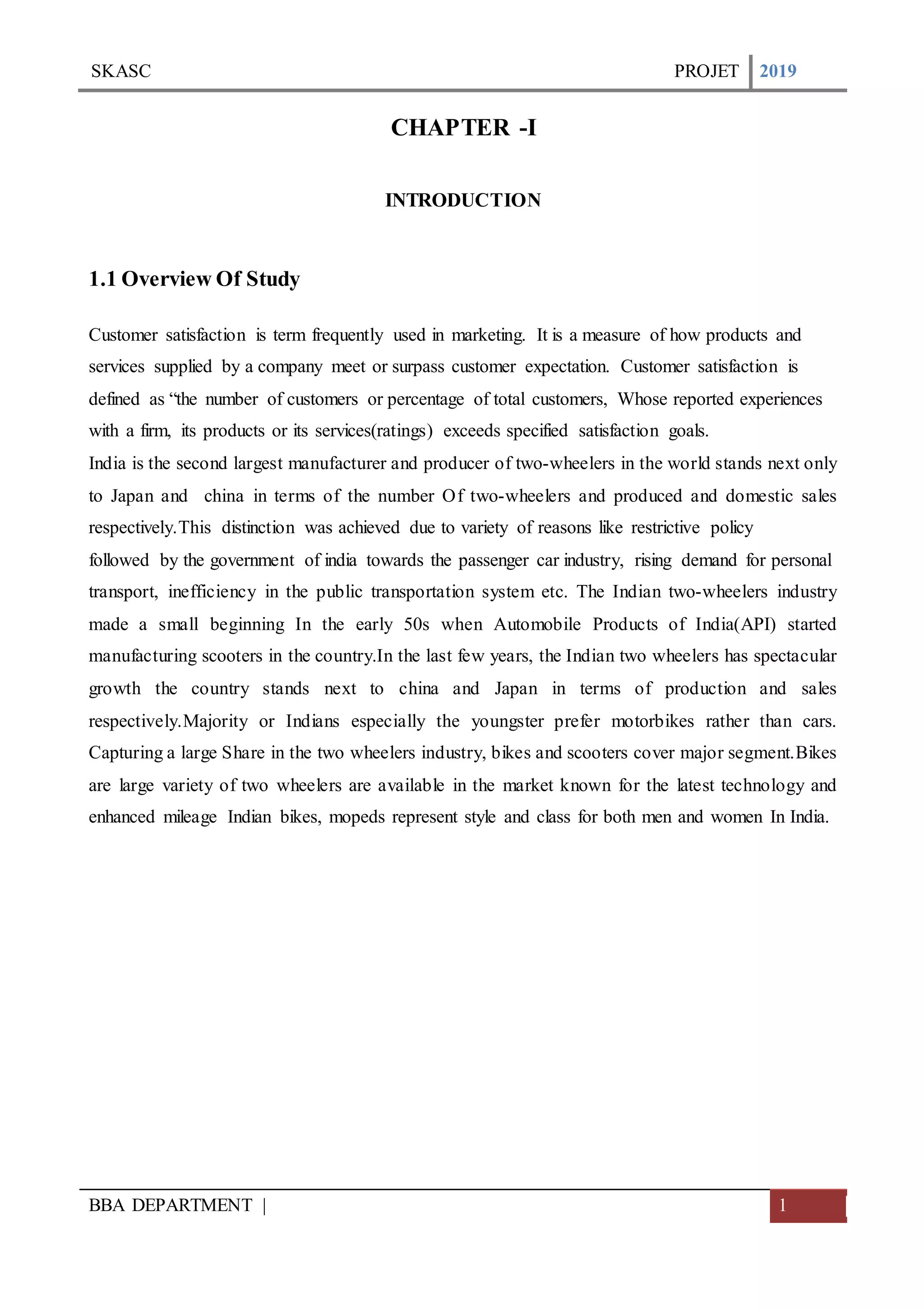 A STUDY ON CONSUMER SATISFICATION ON TVS BIKES | DOCX