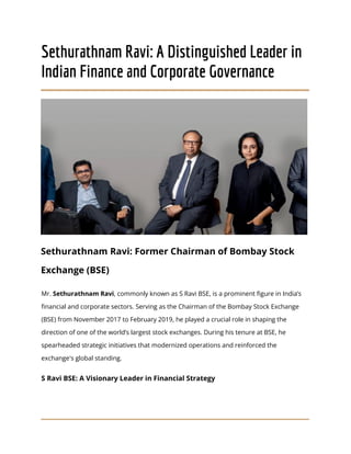 Sethurathnam Ravi: Former Chairman of Bombay Stock Exchange (BSE) | PDF